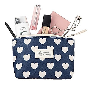 Mini Momo Makeup Bag Travel Organizer Toiletry Pouch for Women Small Cosmetic Case for Purse, Cute Fabric Storage Clutch (Small Makup Bag - Floral Blue)