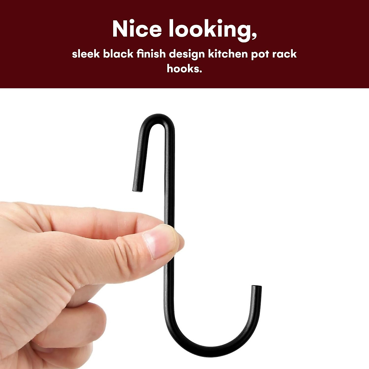 Vdomus pot rack hooks black S style for kitchen pot hanging, set of 10 (black)