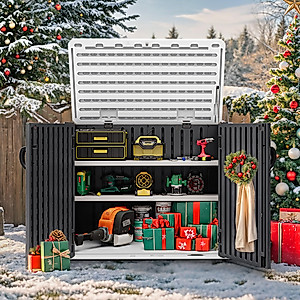 YITAHOME Outdoor Horizontal Storage Shed with X-Shaped Lockable Door, 35 Cu Ft Weather Resistant Resin Tool Shed w/o Shelf, Ideal for Bike, Trash Cans, Garden Tools, Lawn Mowers, Dark Gray