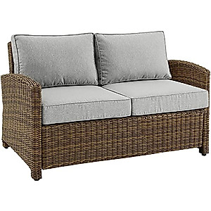 Crosley Furniture Bradenton Wicker Outdoor Loveseat, 2-Person Patio Couch for Porch, Deck, Backyard, Brown with Gray Cushions