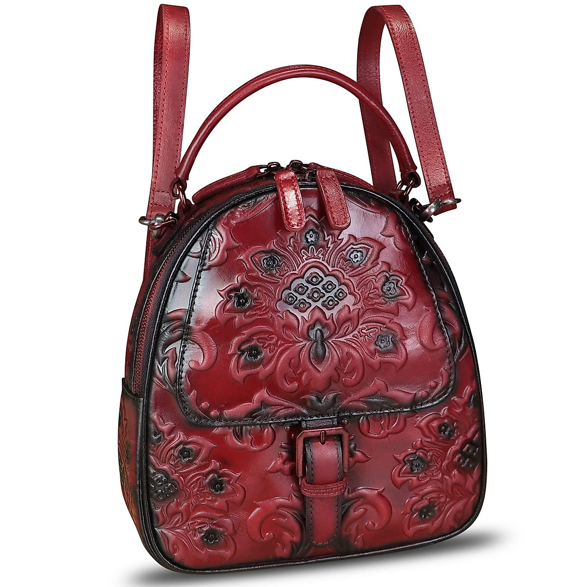 Genuine Leather Backpack for Women Crossbody Shoulder Bag Vintage Rucksack Fashion Knapsack Purse Daypack Bag (Red)