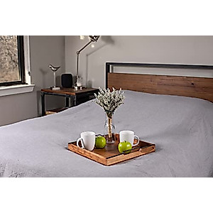 BIRDROCK HOME Wooden Serving Tray with Handles - Farmhouse Decor - Square Top Breakfast Trays - Tea Cheese Board - Coffee Table - Natural Acacia Wood - Kitchen - Bar