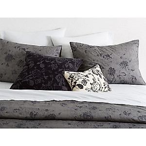 Calvin Klein Home Floral Printed Full Duvet Cover Set of 3 Pieces -1 Duvet Cover and 2 Sham Covers, 100% Cotton 200 Tc (Dark Grey)