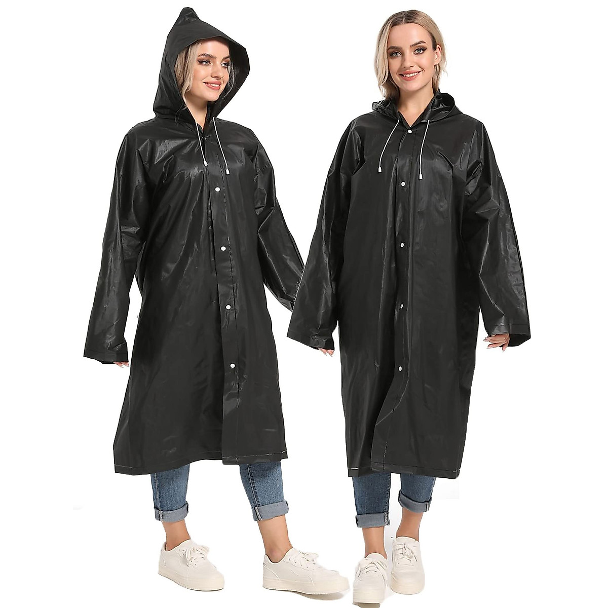 Borogo Rain Ponchos for Adults Reusable 2Pcs Raincoats Emergency Survival With Hoods And Sleeves for Women Men Black