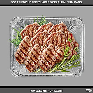 EJY IMPORT Aluminum Pans Half Size, 9x13, Heavy Duty Disposable Foil Pans For Baking, Chafing & Roasting, Deep Tin Foil Bakeware, Food Prepping, Steam Table Tray. (10 Pack, With Lids)