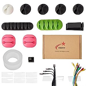 12 Pack Cable Holders for Cords, Multi-Color Adhesive Cord Holder Set with 3M Tape for Organizing Cable Clips Wire - TV,Ethernet Cables,Desk,Home, Office, Car,Wall
