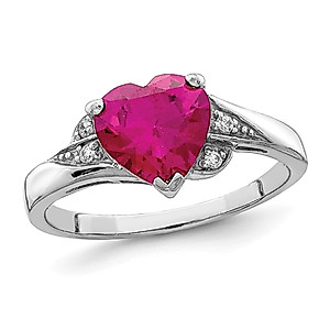 Gem And Harmony Lab-Created Ruby Heart Promise Ring in Sterling Silver