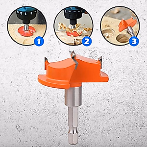 Vearter 1-3/8'' Tungsten Carbide Forstner Drill Bit, 2-Flute Woodworking Hinge Cup Hole Saw Cutter with Quick Release Shank for Kitchen Cupboard (35mm)