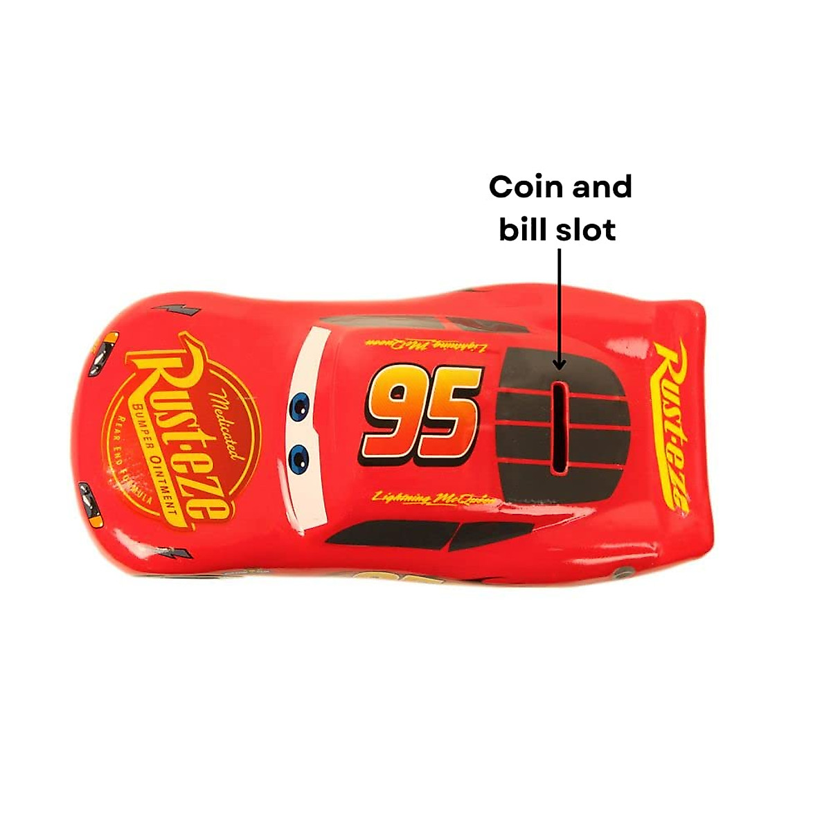 Pixar Cars Lightning McQueen Piggy Bank – Kids Ceramic Coin Bank with Rubber Stopper