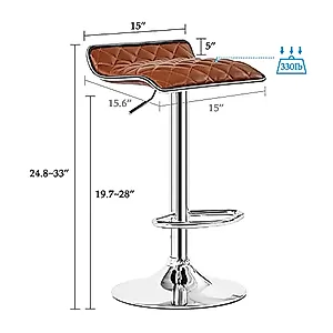 VECELO Adjustable Bar Stools, Bar Height Stools for Kitchen Counter, Bar Stools Set of 2, Brown
