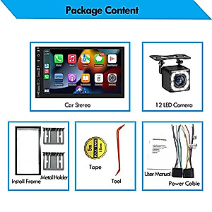 Double Din Car Stereo with Apple Carplay 7 Inch Touch Screen Radio with Bluetooth Touchscreen Auto Play Receiver with Backup Camera MP5 Audio Player Mirror Link USB AUX Head Unit System
