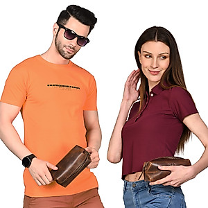 LUXEORIA Premium Leather Small Toiletry Bags for Men and Women, Genuine Leather Dopp Kit and Shaving Bag for Men, Travel Cosmetic Bag for Women's and Men's, Dark Brown