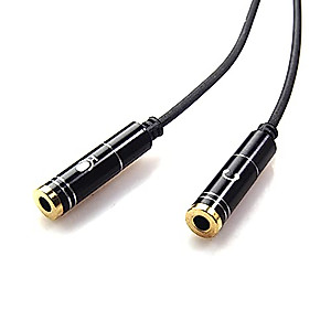 REXUS Black 2-Pack 3.5mm Y Splitter Stereo Audio Cable 4-Pole Male to 2 Female for Headphone, Headset Splitter Adapter Extension Aux Cable, Compatible MobilePhone and New Laptop(M22F35Hx2)