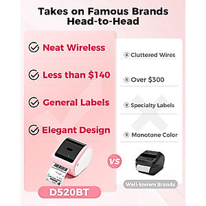 COLORWING Thermal Shipping Label Printer,D520 Bluetooth Thermal Label Printer for Small Business 4x6, Wireless Label Printer with A Label Bin Compatible with USPS,Amazon,Ebay,Etsy,Etc.(Pink)