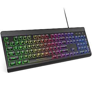 Meidosa Backlit Keyboard Wired Large Print, Computer Keyboard with Rainbow Illuminated LED, USB Keyboard with Numeric Keypad and Media Hotkey for Windows PC Laptop
