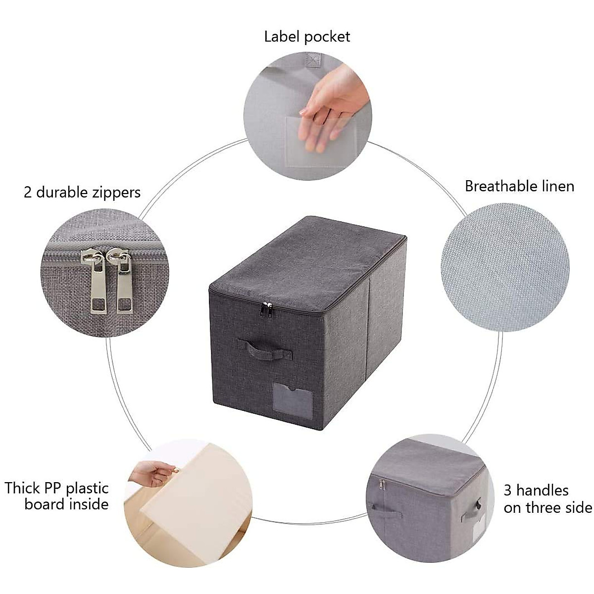 Pack of 2, Folding Clothing Wardrobe Storage Bins with Dust proof Lid, Large Size Storage Baskets for Bedroom Closet, Wardrobe Organizer, Such as Sweaters, Down Jackets, Blankets, Black Gray