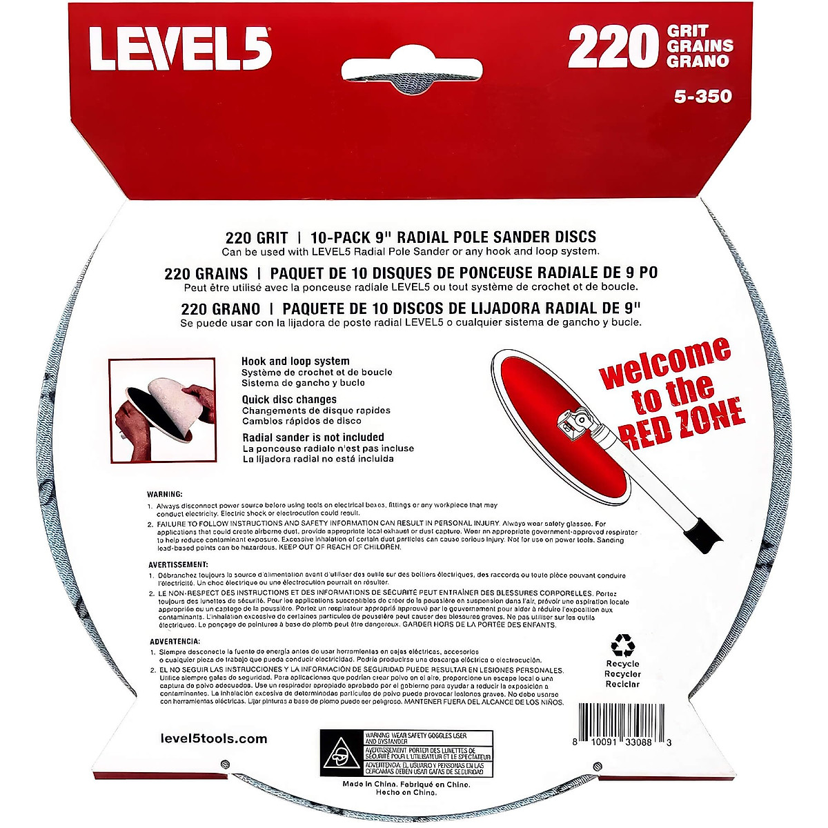 LEVEL5 220 Grit 9" Radial Drywall Radial Sander Disc - 10 Pack | 5-350