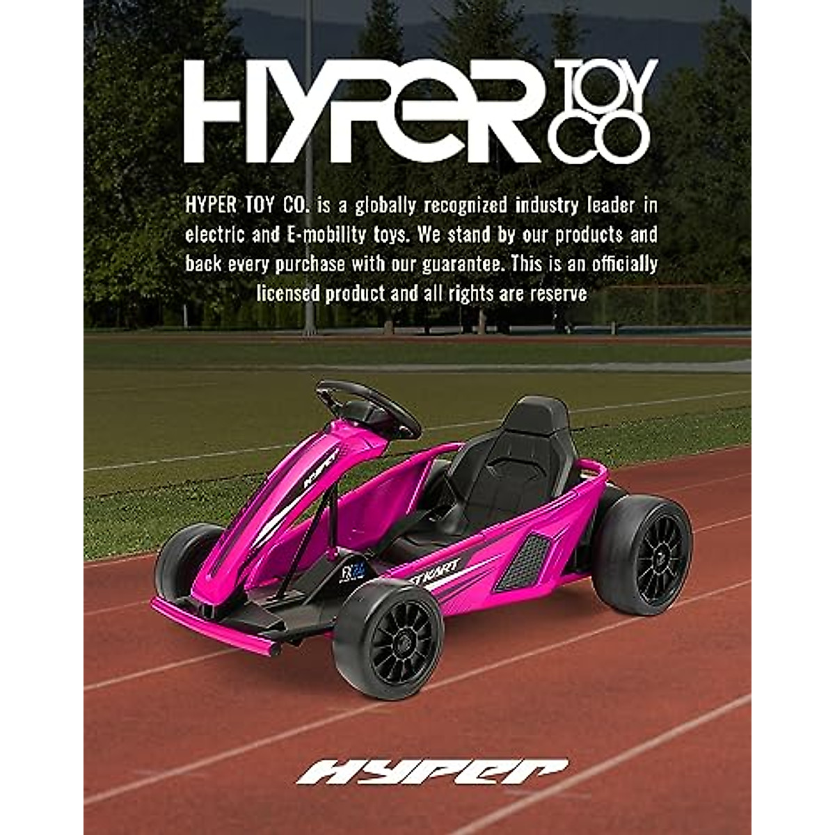 Hyper 24V Ride-On Electric Go Kart for Kids 8-14 Years, 3-Speed Setting with Drift Kart Mode, Foot Accelerated Pedal, Up to 9MPH Speed, 154 Lbs Max Weight, Ergonomic Seat & Sturdy Steel Frame, Pink