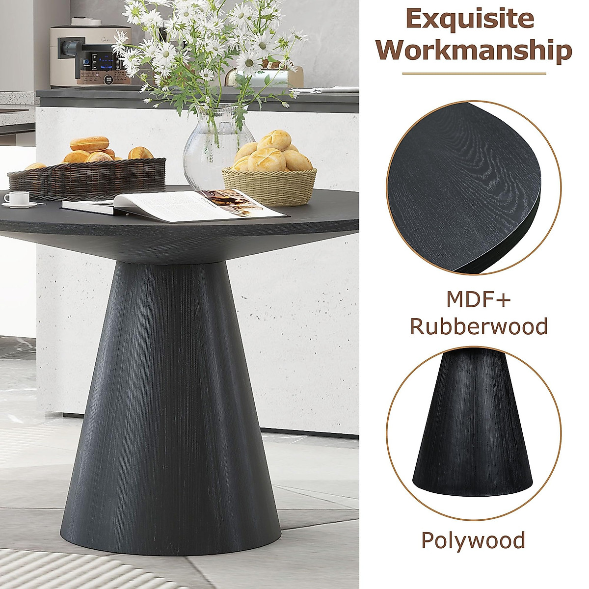 EEBUIHUI Retro Round Dining Table Minimalist Elegant Table for Living Room, Dining Room Mid-Century Rectangular Kitchen Dining Room Table for Dining Room Home Office Meeting Table (Black2)