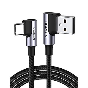 UGREEN USB to USB C Cable 90 Degree USB C Fast Charging Cord Compatible with iPhone 15/15 Plus/15 Pro/15 Pro Max/Samsung Galaxy S10/S10+/Pixel 7/6a/LG G8/G7/Pixel/Switch, etc, 1.6FT