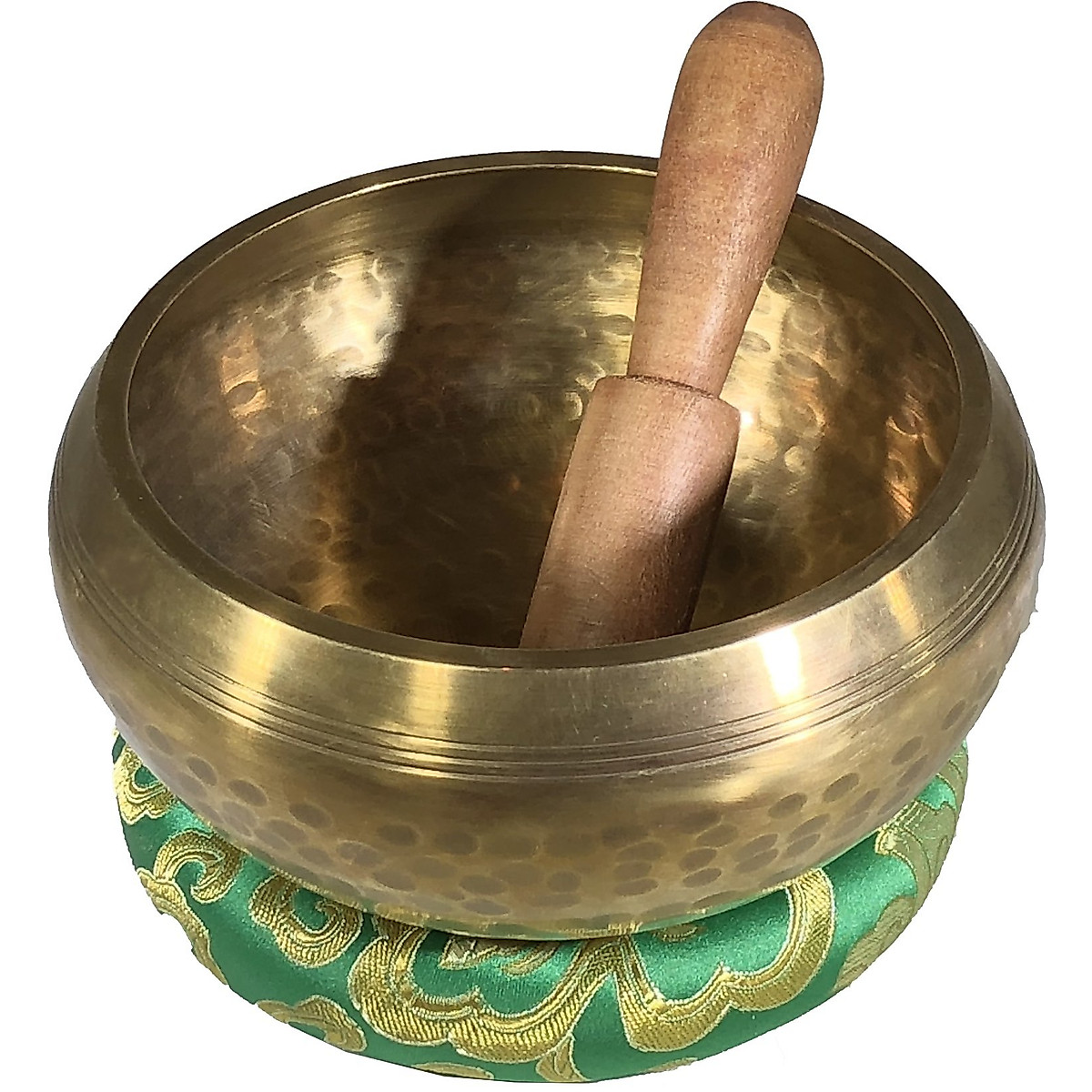 5 Gold Tibetan Meditation Yoga Singing Bowl Set (Large) ~Live Fully Now ~ Tuned to B ~ Hand Hammered Antique healing bowl design ~Wood Striker ~ Himalayan bowl for Meditation, hand yoga, and Chakra