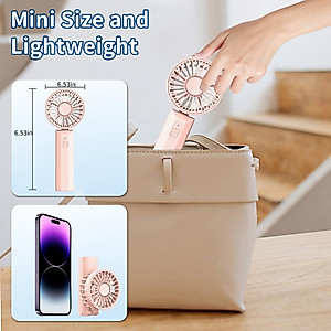 LIEWET Mini Handheld Fan, Neck Fan, Portable Fan Rechargeable, 2500mAh Rechargeable USB Fan, 180° Adjustable,3 Speed Personal Small Desk Fan, Strong Airflow, Super Quiet Pink