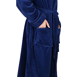 NY Threads Mens Hooded Fleece Bathrobe Plush Long Spa Robe Pack of 1, 2X-Large/3X-Large, Navy