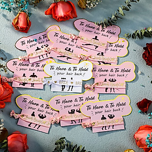 12 Pcs Wedding Bachelorette Hair Ties Party Supplies Bridesmaid Scrunchies Hair Tie with Cards to Have and to Hold Your Hair Back Bride Bridesmaid for Bridal Shower (Pink, White)