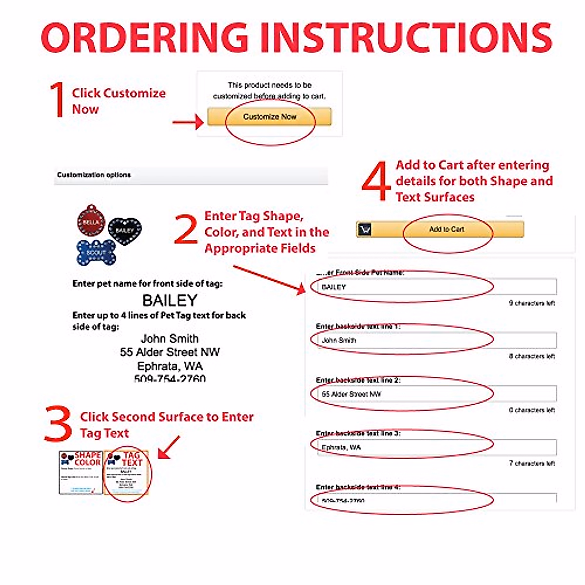 GoTags Swarovski Crystal Pet ID Tags, Personalized, Custom Engraved Bling in Bone, Round, and Heart Shapes