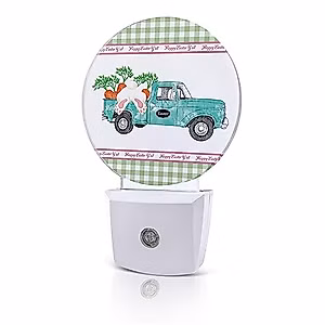Night Light Plug into Wall, LED Nightlights Easter Truck with Carrot Bunny Green Plaid Pattern Small Nightlight Auto Dusk-to-Dawn Sensor Lamp LED Night Lights for Kid's Bedroom, Bathroom