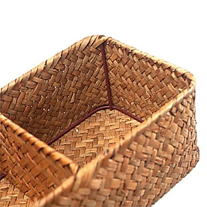 DOKOT Toilet Tank Basket,Toilet Paper Basket, Bathroom Baskets for Organizing , Toilet Basket Tank Topper,Seagrass Toilet Tank Basket with 3 Section, Woven Storage Basket for Kitchen,Toilet, Dresser