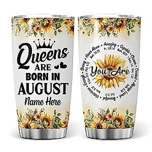 Birthday Tumbler Gifts for Women Girls Daughter Friends Sisters Queens Are Born In August Personalized Tumblers Cup Birth Month Bday Floral Stainless Steel Insulated Travel Coffee Mug with Lid 20oz