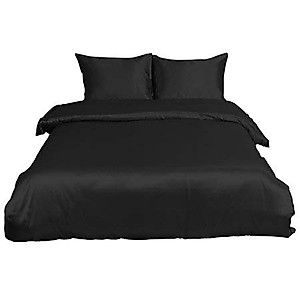 Yarns of Cotton 3 PC's Duvet Cover Set Soft Breathable Durable Comforter Cover with Zipper Closure 600 Thread-Count (1 Duvet Cover + 2 Pillowcase) (Twin-XL, Black Solid)
