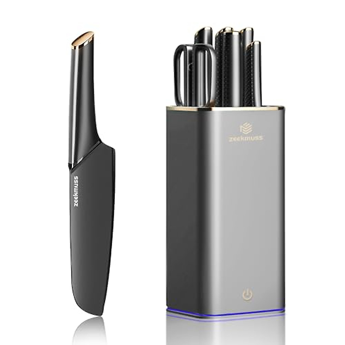 ZEEKMUSS Knife Set Knife Sets for Kitchen with Block 6-Piece Stainless Steel Block Knife Set with Sharpener Kitchen Scissors Smart Knife Holder Keep Clean and Dry Kitchen Home Gift (Grey)