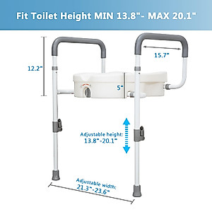 WeHwupe Raised Toilet Seat with Handles for Elderly - Toilet Seat Risers for Seniors with Adjustable Padded Arms - Elevated Toilet Safety Seat for Standard or Elongated Commode