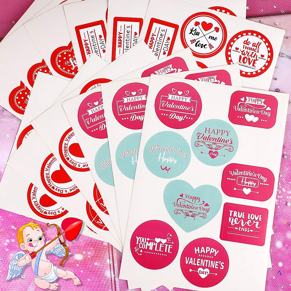 Konsait 140pcs Valentine's Day Stickers, Love Stickers, Sweet Valentine Self-Adhesive Stickers for Party Favors Cards Envelopes Presents Kids Scrapbooking Labels Decoration Stickers