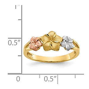 Size 8.5 - Solid 14k Gold Tri-Color Plumeria Ring (8mm)