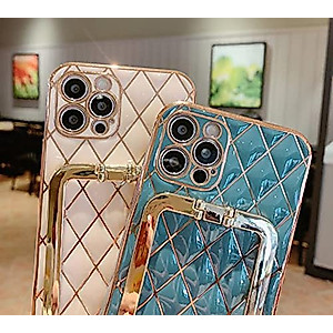 for iPhone 12 Pro Max Cute Case for Women,Luxury Glitter Sparkle Plating TPU Rugged Shockproof Bumper,Bling Soft Rubber Metal Buckle Kickstand Hand Holder Girly Phone Case for iPhone 12 Promax Pink