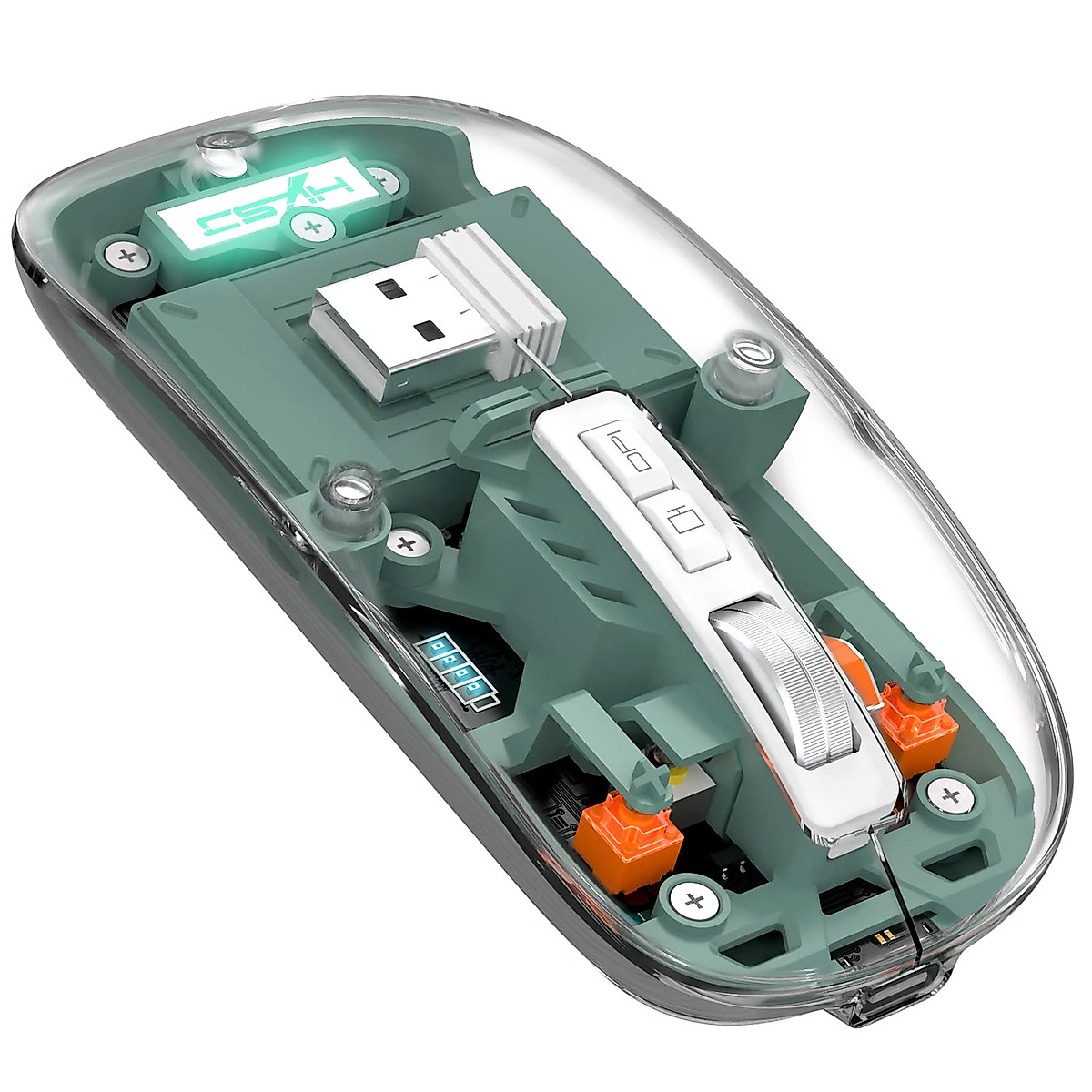 A.JAZZ Wireless Bluetooth5.1&2.4G Mini Lightweight Mouse,Transparent Clear Cool,Rechargeable Silent Computer Mice,Nano USB C Receiver,LED Battery Magic Silm for Office/PC/Mac/Laptop/Apple/ipad(Green)