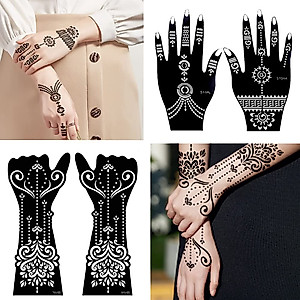 20 Sheets Large Henna Tattoo Stencils, Temporary Tattoo Templates for Hand Forearm Indian Arabian Glitter Airbrush Tattoo Stickers for Girls Woman
