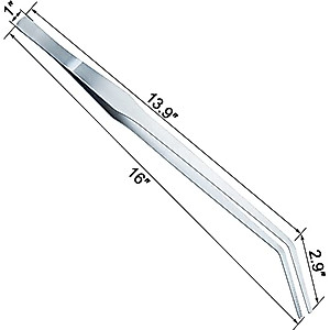 OIIKI 2PCS Stainless Steel Tongs Tweezers, Polished Extra-Long 15 inch Staright Tongs Tweezer, 15 inch Curved Aquarium Tweezer with Precision Serrated Tips for Garden, Kitchen, Indoor & Outdoor
