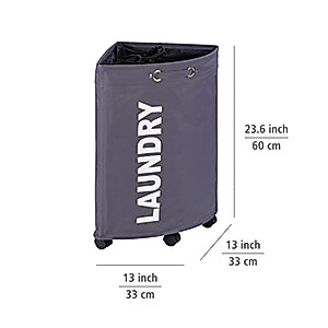 WENKO Corner Laundry Basket with Wheels Tresco, Collector, Laundry Basket with Wheels, Space Saving Narrow Laundry Hamper, Clothes Storage, 13.21 gallon/13" x 23.6" x 13", Gray