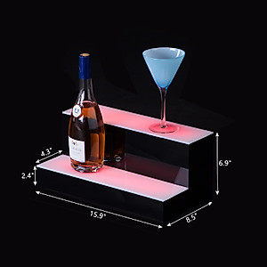 ROVSUN 2 Step 16 Inch LED Lighted Liquor Bottle Display Shelf, Illuminated Bar Shelves with Remote Control, Acrylic Lighted Drinks Lighting Shelves for Liquor Bottles Commercial Home Bar Accessories