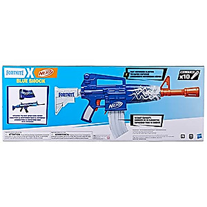 Nerf Fortnite Blue Shock Blaster, 10 Dart Clip, 10 Elite Nerf Darts, includes Bonus Code to Unlock The Beat Wrap in The Game, Motorized Dart Blaster
