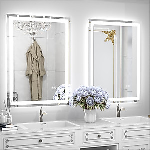 JSneijder 2-Piece(Frameless+Framed) LED Bathroom Mirror, 28x36 Inch, Bathroom Vanity Mirror with Lights, Wall Mounted Dimmable Anti-Fog Lighted Wall Mirror for Bedroom