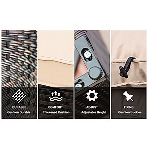 Outdoor Sectional Furniture, 5 Piece Patio Furniture Set with 42-inch Fire Wicker Propane Fire Pit Table - All Weather Wicker Rattan Sofa Conversation Set for Backyard Lawn Poolside Deck, Beige