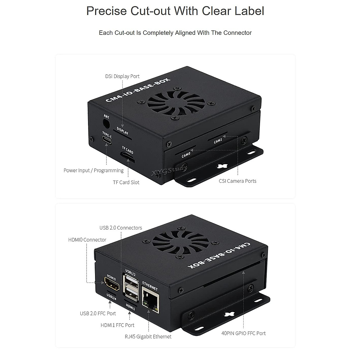 Mini-Computer Based on Raspberry Pi Compute Module 4 (NOT Included) with Mini IO Board Full Ver and Metal Case and Cooling Fan @XYGStudy (CM4-IO-BASE-BOX-B)