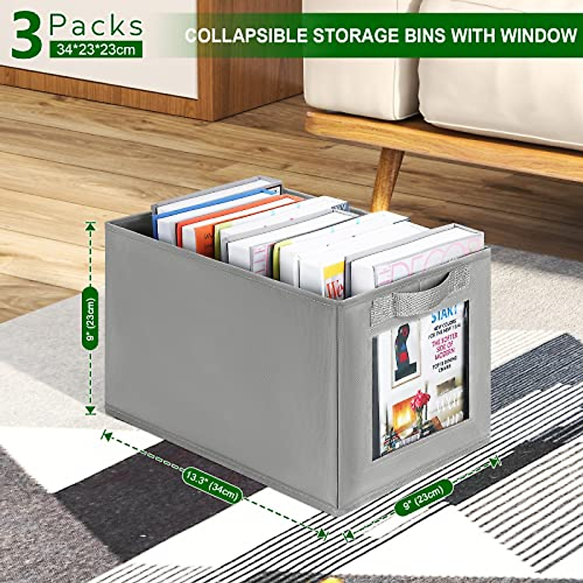 homsorout Storage Cubes with Lids, Closet Storage Bins with Clear Window, Fabric Storage Baskets with Handles, Foldable Closet Organizer Bins Boxes for Clothes, 6 Packs, Grey