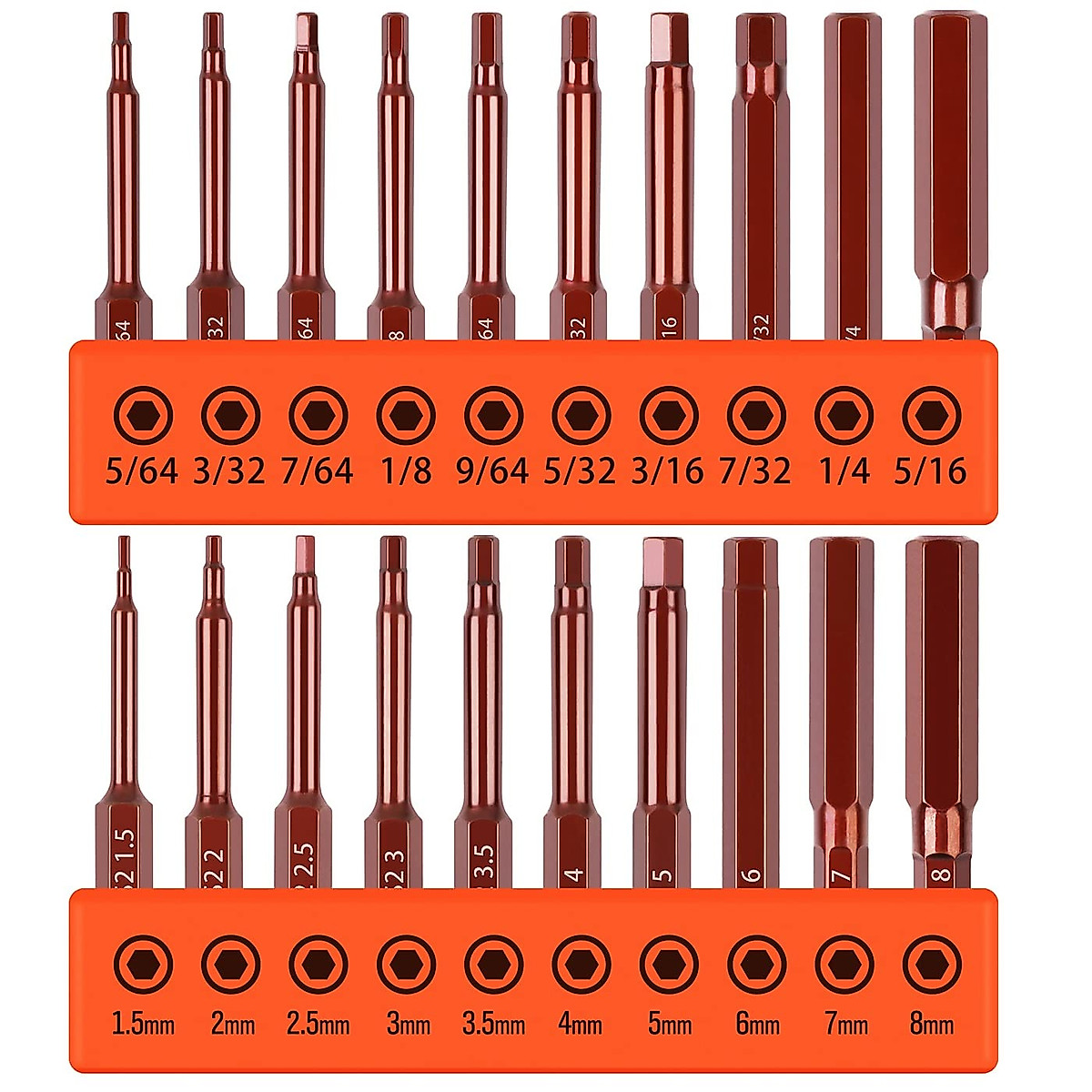 Allen Wrench Drill Bits, HORUSDY 20-Piece S2 Steel Hex Bit Set, Metric & SAE Magnetic Hex Bit Set, 2.3" Long with Bit Holder