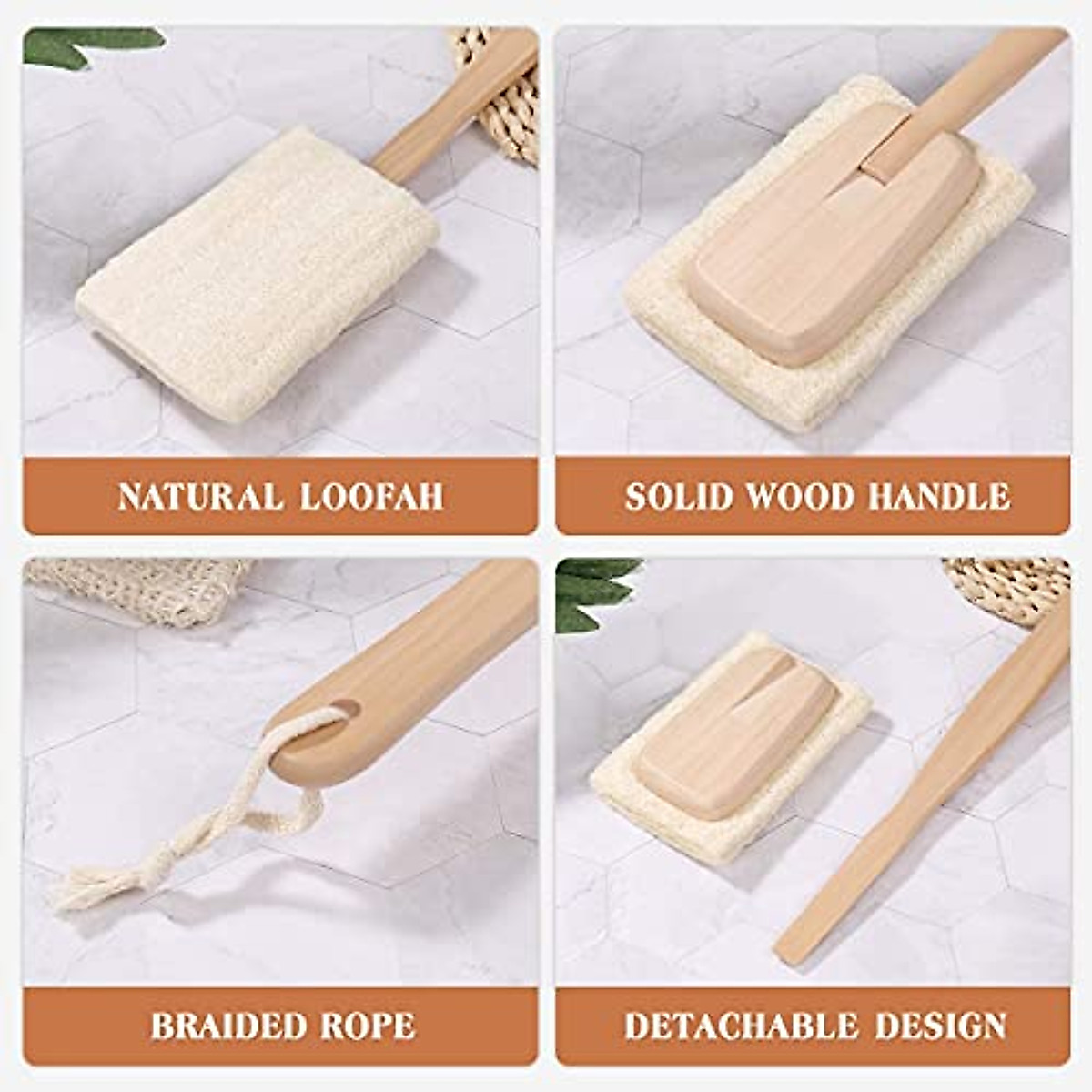 ZCX Body Brushes Loofah Mesh Bath Brush with Wooden Handle Stick Back Scrubber Loofa Sponge Pads Body Shower Bath Spa Exfoliating Luffa Brush Body Brushes